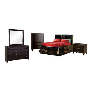 Coaster Phoenix 5-Piece Wood Queen Bedroom Set in Cappuccino, King ...
