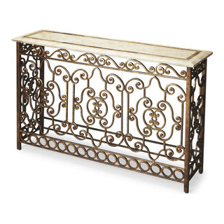 Contessa Iron & Fossil Stone Console Table, Multi-Color - Console ...
