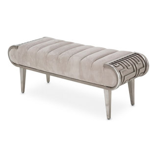Michael Amini Roxbury Park Velvet Accent Bench - Cement Gray ...