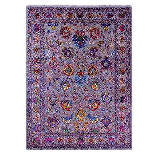 Grey Persian Tabriz Handmade Wool & Silk Rug 8' 10" X 12' 2" - Q22570 ...