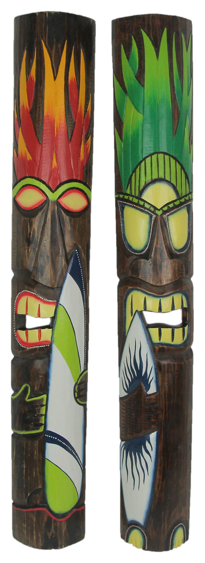 Elemental Fire and Earth Carved Wooden Surfer Tiki Wall Masks 39 Inch ...