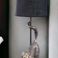 24" Antiqued Gold Monkey Table Lamp With Black Drum Shade ...