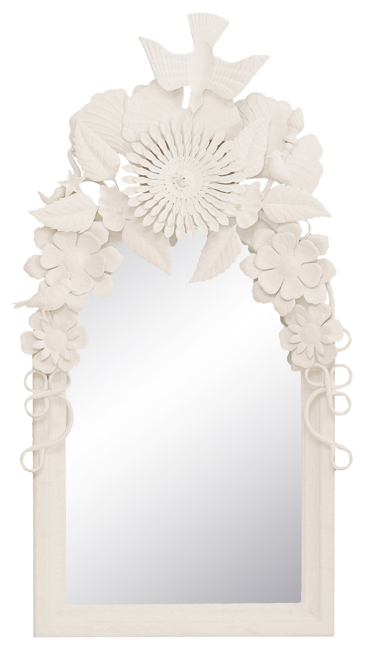 49.52 in. Wood Frame Wall Mirror With Embossed Flowers and Birds ...
