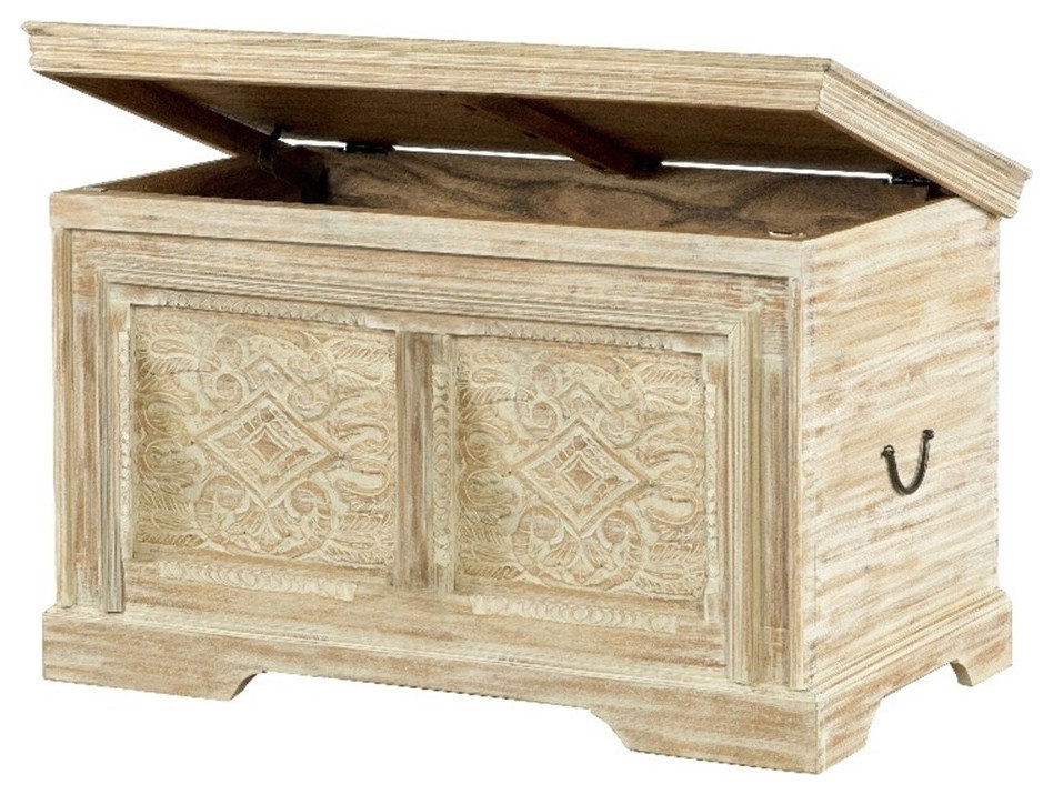 Coaster Nilay Traditional Wood Rectangular Storage Trunk White Washed ...