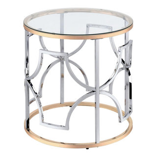 Elegant End Table, Cut Out Geometric Patterned Base With Glass Top ...