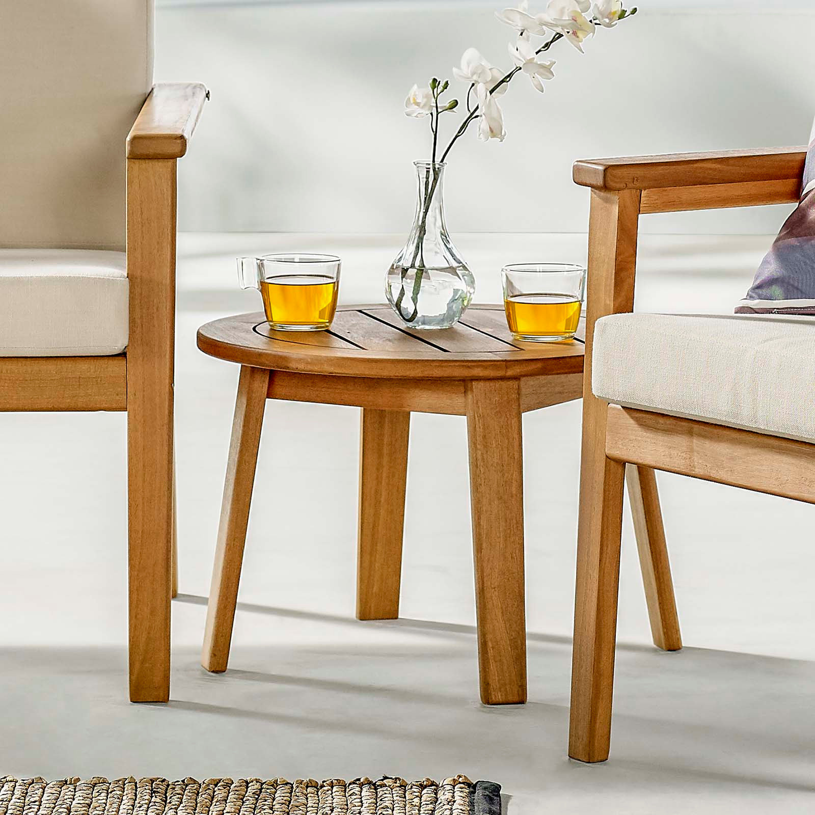 Lounge Side Table, Round, Wood, Brown Natural, Modern, Outdoor Patio ...