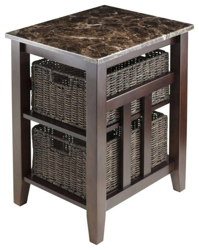Pemberly Row Transitional Solid Wood Side Table with 2 Baskets in ...