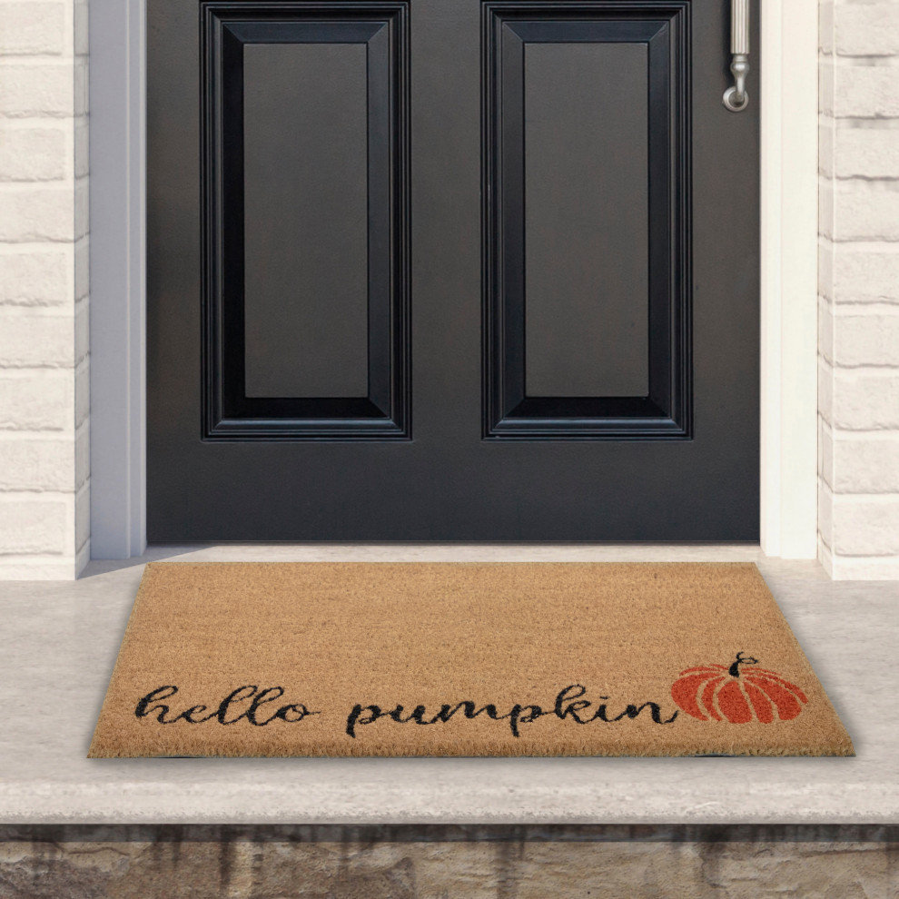 Natural Coir "Hello Pumpkin" Fall Harvest Doormat 18"x30" - Farmhouse ...