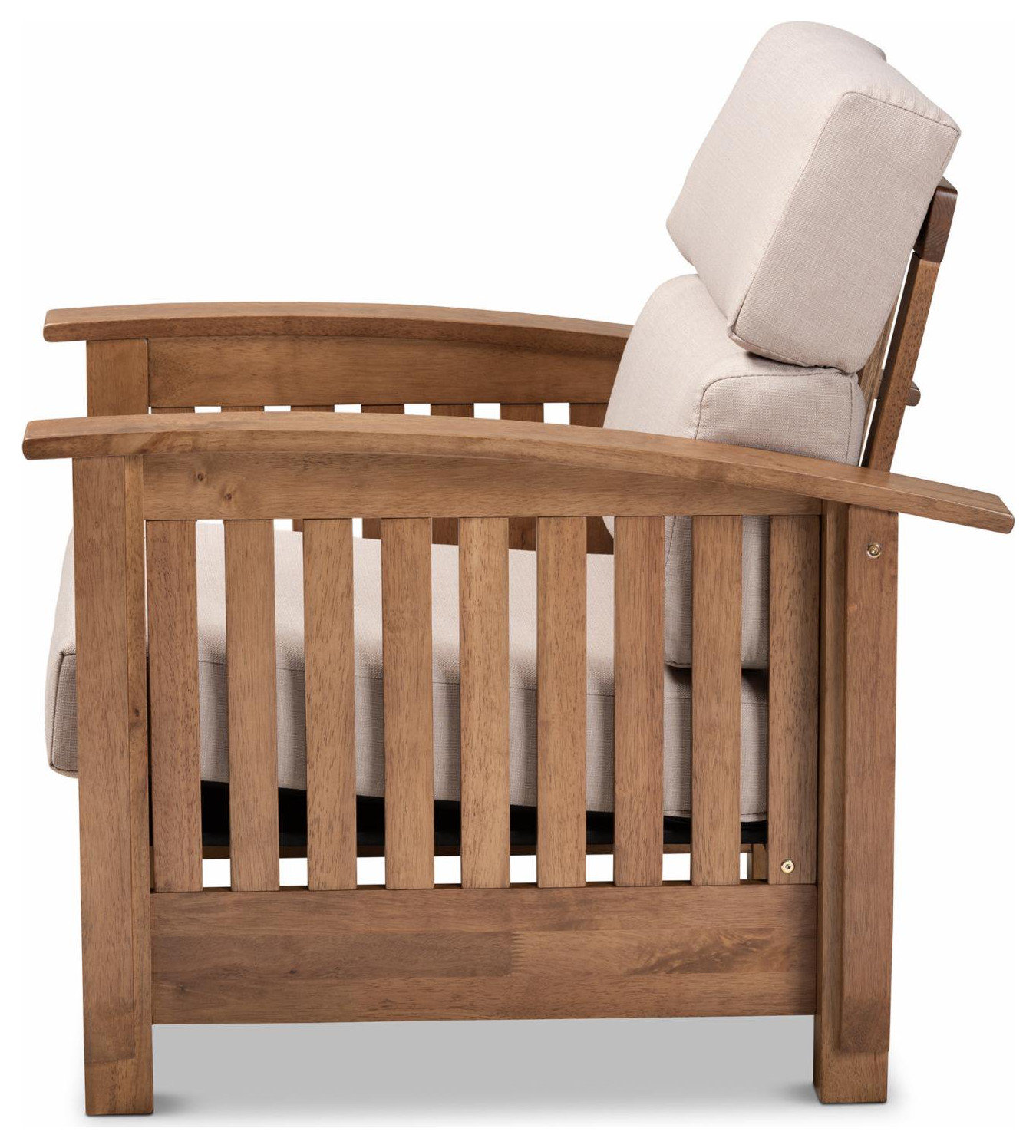 Modern Classic Mission Style Taupe Upholstered Wood Lounge Chair ...