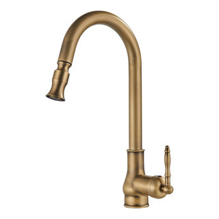 Antique Brass Pull-Down Kitchen Faucet - Traditional - Kitchen Faucets ...