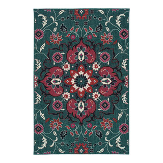 Kaleen Bitki Collection Dark Teal Area Rug 7'10"x7'10" - Mediterranean ...