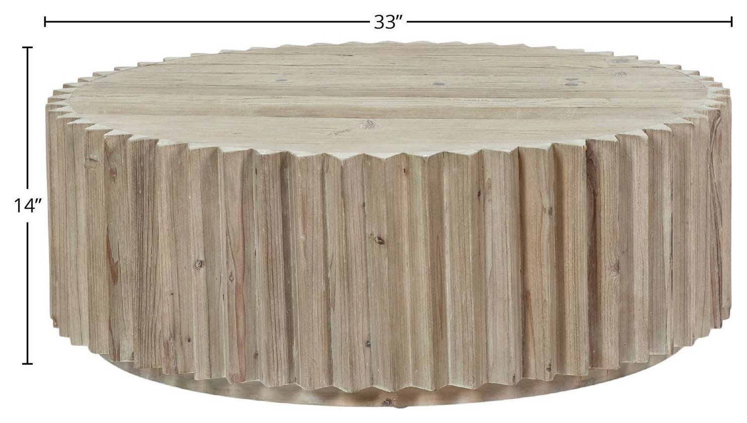 Emerson 33" Round Reclaimed Pine Block Coffee Table With Fluted Edge ...