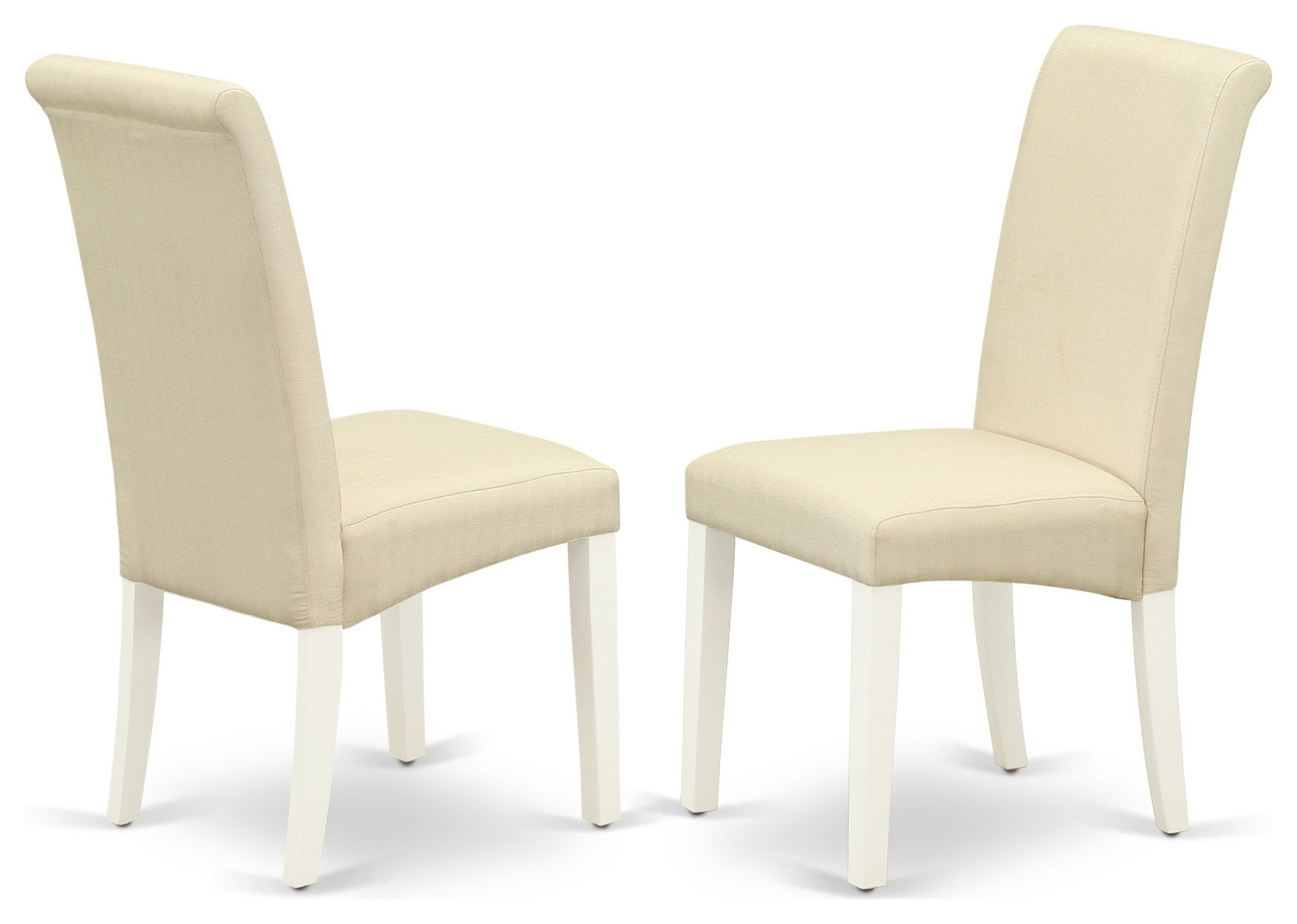 3-Piece Set, Round Table/Two Parson Chairs-Cream Fabric, White Finish ...