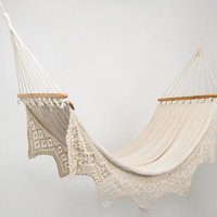 Boho Natural Cotton Hammock With Geometric Fringe, Wooden Bar ...
