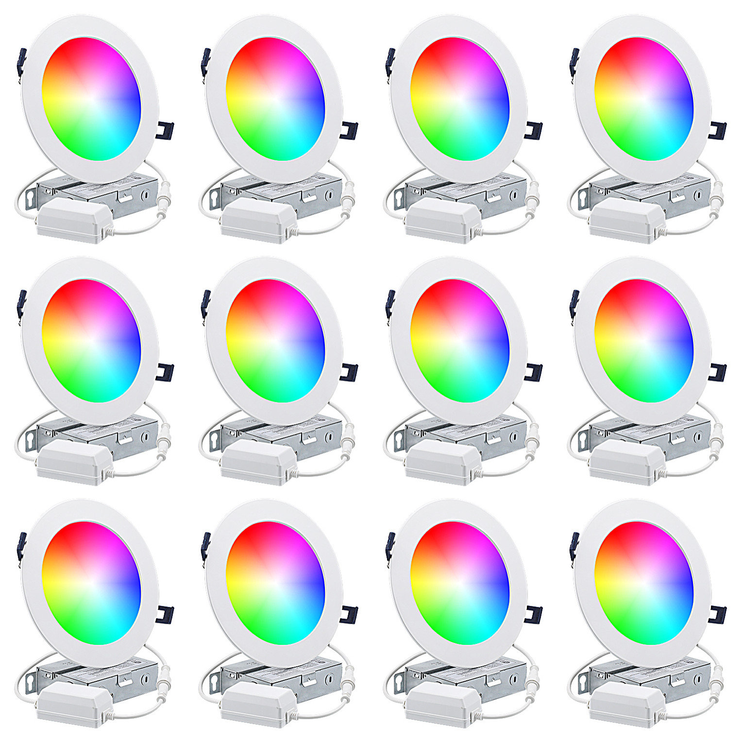 12-Pack 6"Smart Recessed Lighting, Color Changing RGBCW Smart Downlight ...