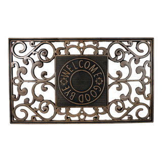Copper and Black "Welcome and Good Bye" Doormat, 30"x18" - Contemporary ...