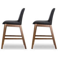Ashcroft Helena Leather Upholstered Counter Stool in Black (Set of 2 ...