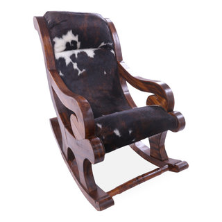 Hair-On Cowhide Wooden Handcrafted Rocking Chair RC128-FC, 24" W x 48 ...