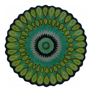 3??Round Green Peacock Feather Area Rug, 3' Round - Contemporary - Area ...