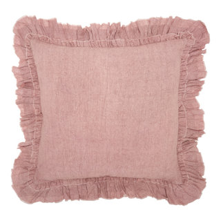 Mina Victory Sofia Linen Frilled Border 24" x 24" Blush Indoor Throw Pillow, 24" X 24 ...