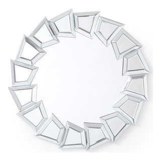 38" Modern Apex Mirror Geometric Trim Black Wood Backing Dual Hanging ...