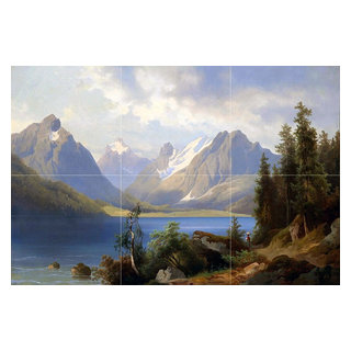 Tile Mural Kitchen Backsplash Splashback Landscape Mountain Lake Trees ...