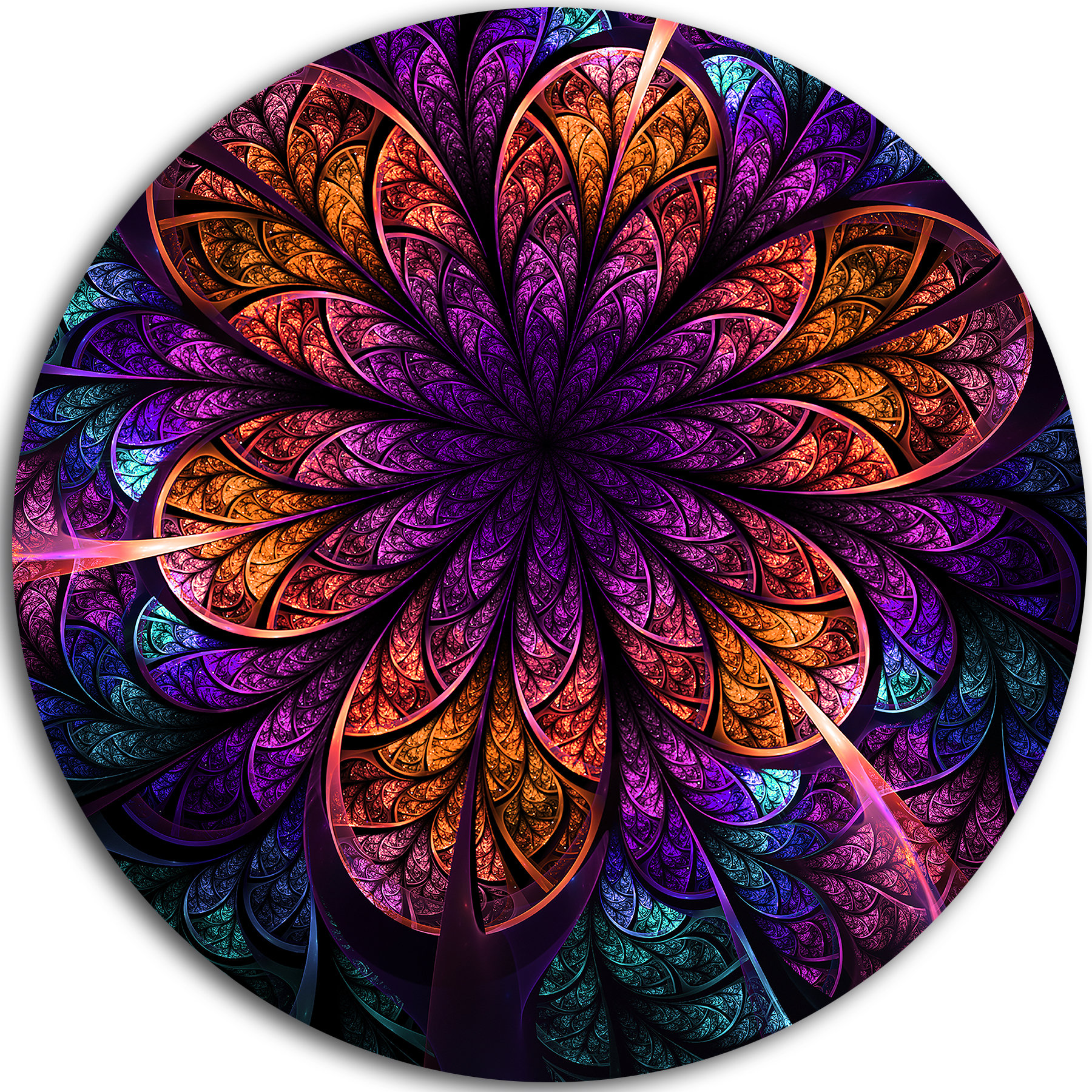 Dark Red And Purple Fractal Flower, Floral Disc Metal Artwork, Disc of ...