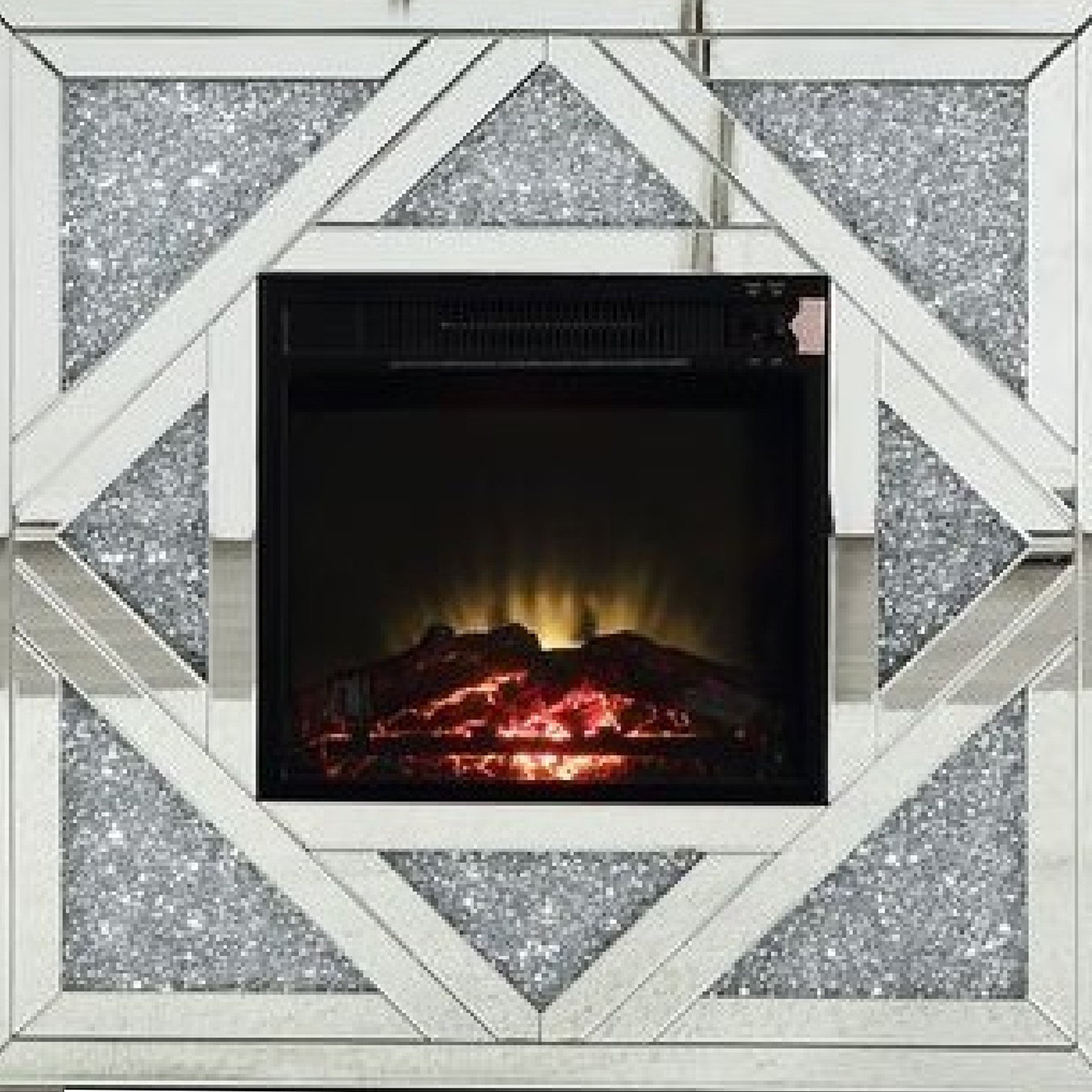 Benzara BM275478 Mirrored LED Electric Fireplace, Touch Pad, Faux ...