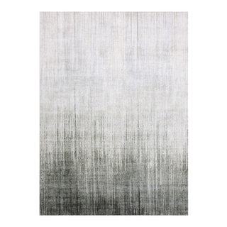 Gray Vertical Ombre Design Pure Silk Textured Wool Hand Knotted Rug 10 ...