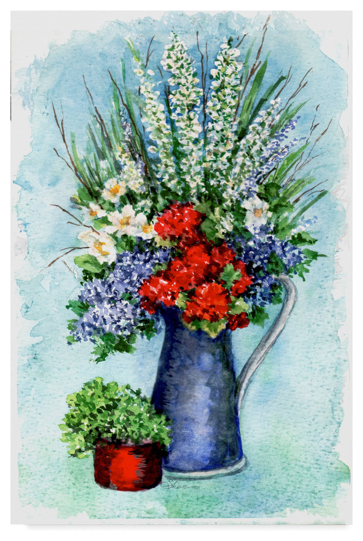 "Patriotic Flowers Sketch" by Sher Sester, Canvas Art, 30"x47 ...