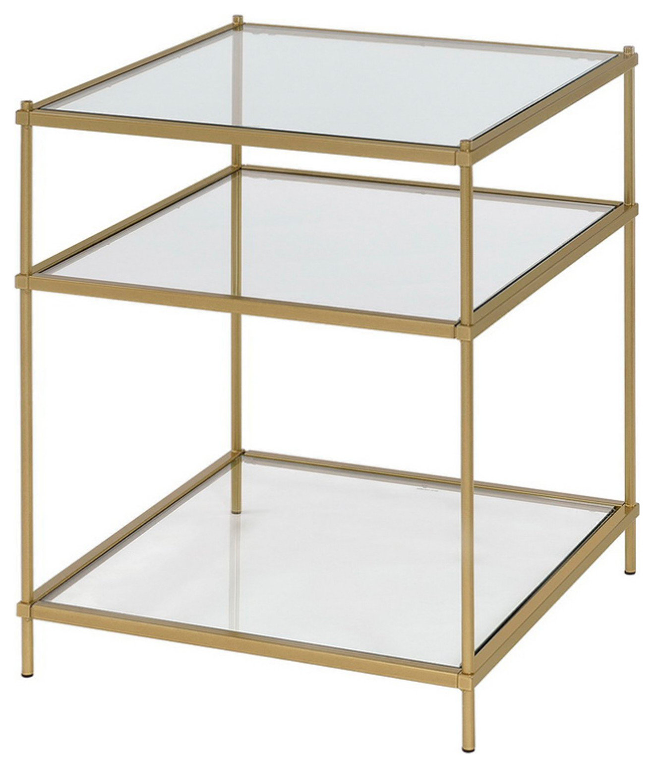Contemporary End Table, Slim Metal Legs With Golden Finish & Square ...