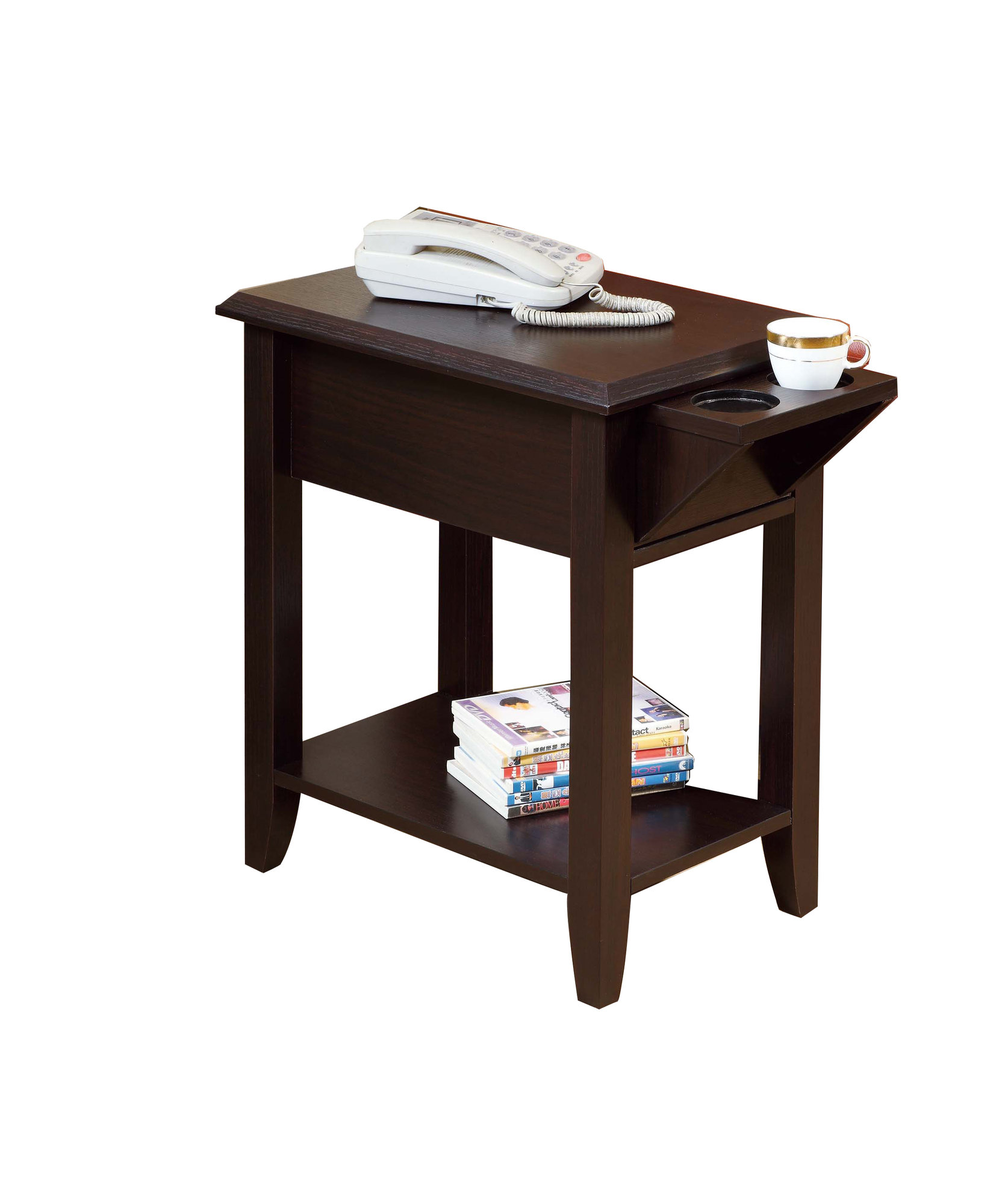 Wooden Chairside Table With Two Cup Holders, Red Cocoa Brown - Transitional - Side Tables And ...