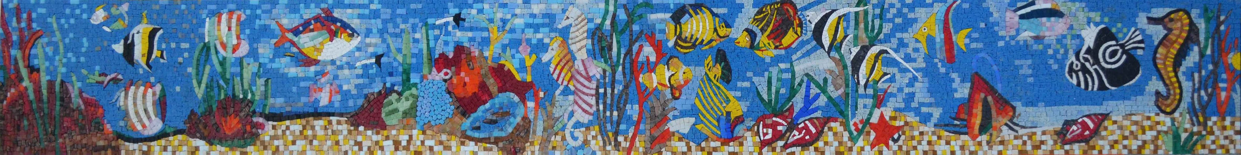 Mosaic Pool Art, Coral Reef, 177" x 22" - Beach Style - Tile Murals ...