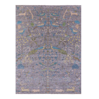 Grey Handmade Persian Tree Of Life Wool Rug 10' 3" X 14' 1" - Q22390 ...