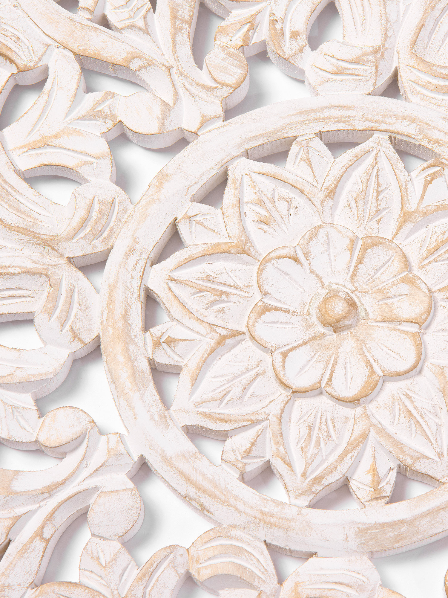 Round Decorative Whitewashed Carved Wood Wall Panel - Farmhouse - Wall ...