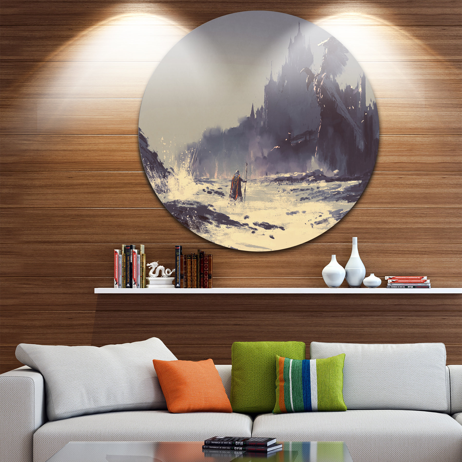 Dark Fantasy Castle, Landscape Painting Round Wall Art, Disc of 23 inch ...