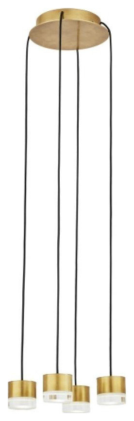 Gable Chandelier, 4-Light, LED, Natural Brass, 10.4"W - Contemporary ...