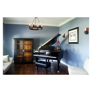 Piano Room with Edison Bulb Chandelier, sconces ft. Nearly Natural ...