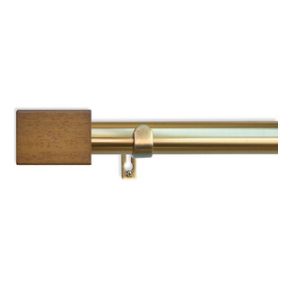 Linen Avenue Wood Rectangle Curtain Rod, 66" to 120" Single Rod ...