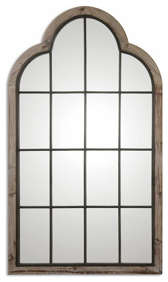 Oversized 80" Divided Light Window Arch Mirror - Transitional - Floor ...