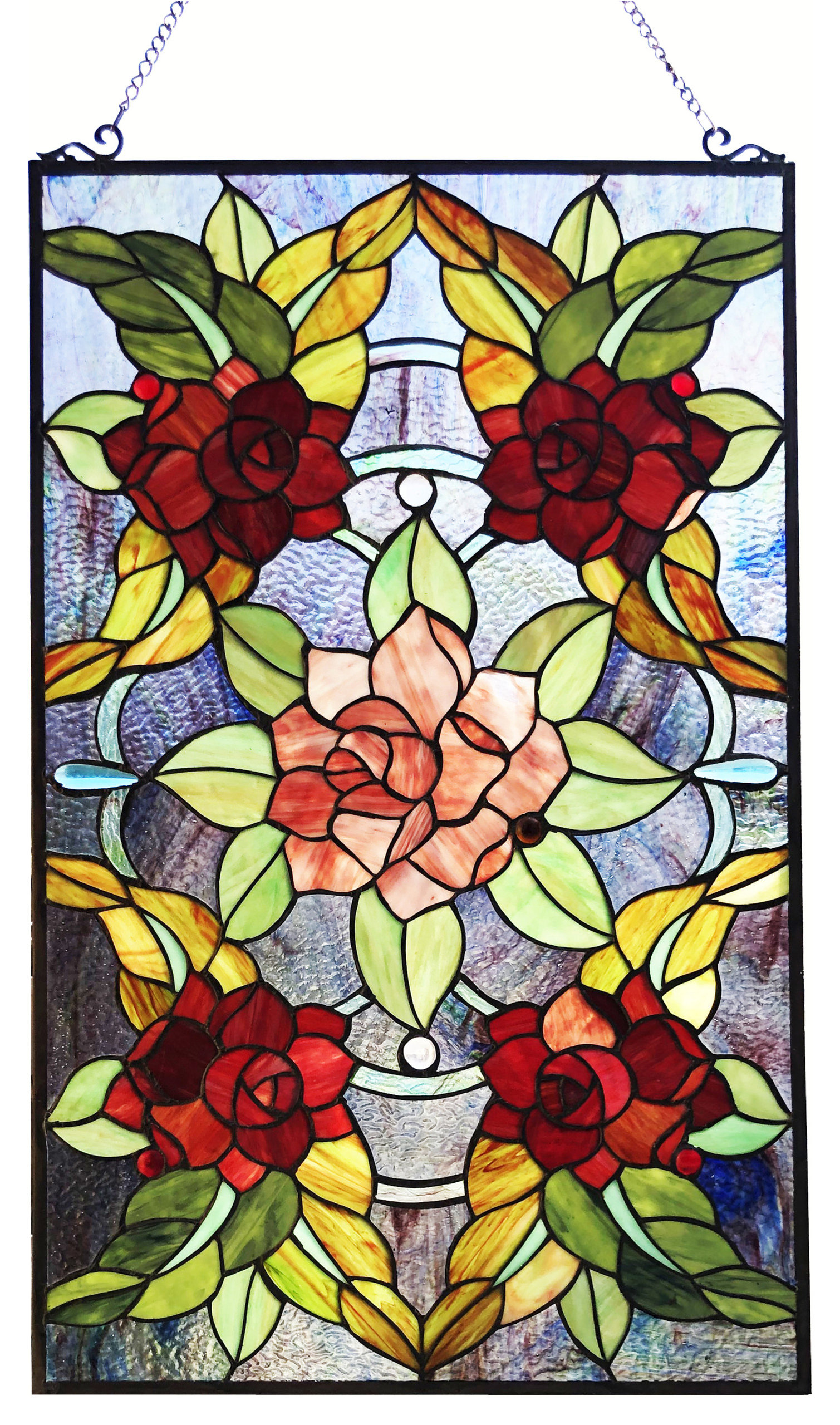 CANNA Tiffany-Style Floral Stained Glass Window Panel, 32" - Stained ...