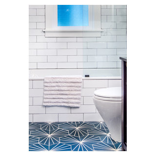 blue dandelion cement tile pattern in bathroom floor and wall - Modern ...