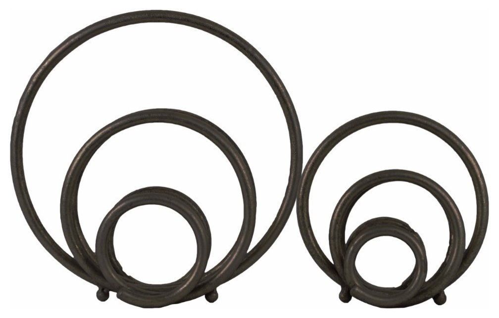 Metal Round Abstract Design Sculptures, Black, 2-Piece Set - Industrial ...