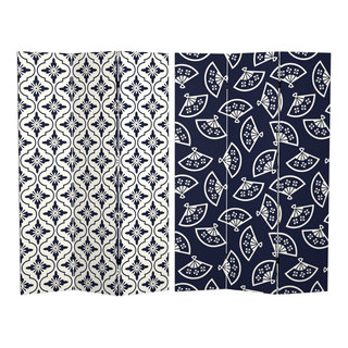 6' Tall Double Sided Mediterranean Patterns Canvas Room Divider - Asian ...