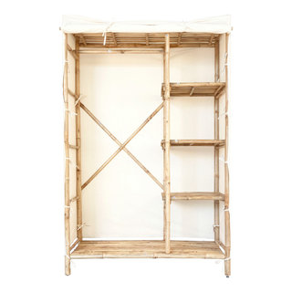 Handcrafted Bamboo Wardrobe Portable Closet Organizer with Fabric Cover ...