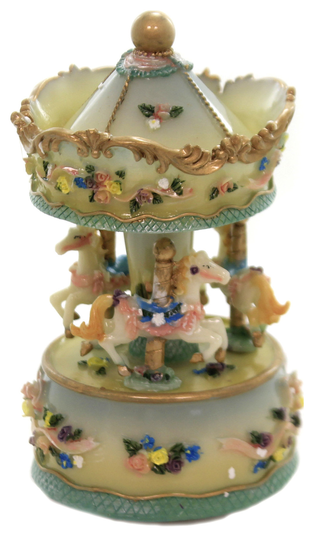 Figurine CAROUSEL With FLOWERS / RIBBON Polyresin Horses Musical 141396 ...