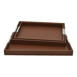 Plutus Brands Wood Tray Set Of 3, Brown Wood - Transitional - Serving ...