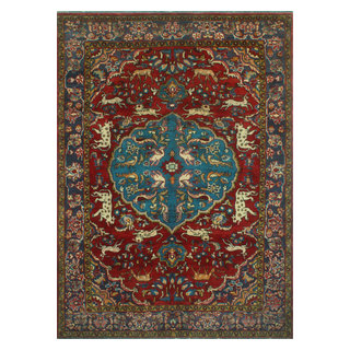 Fine Vintage Distressed Liza Red/Light Blue Rug, 6'8x9'6 - Traditional ...