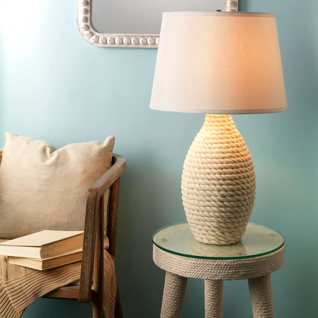Curved Shape Off White Rope Wrapped Table Lamp 28 in Coastal Nautical ...
