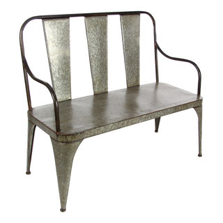 Silver Metal Farmhouse Outdoor Bench, 40 " x 47 " x 26 " 70568 ...